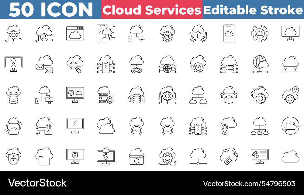 Cloud services icon collection set Royalty Free Vector Image