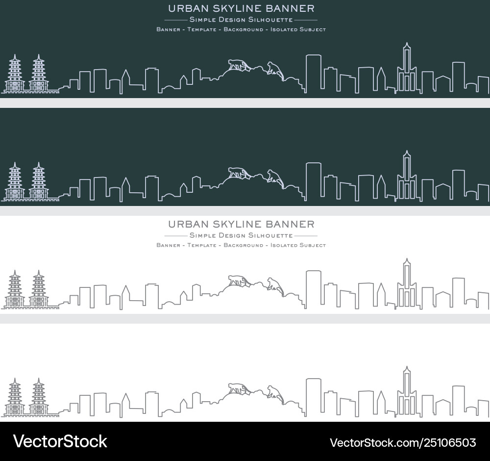 Kaohsiung single line skyline banner Royalty Free Vector