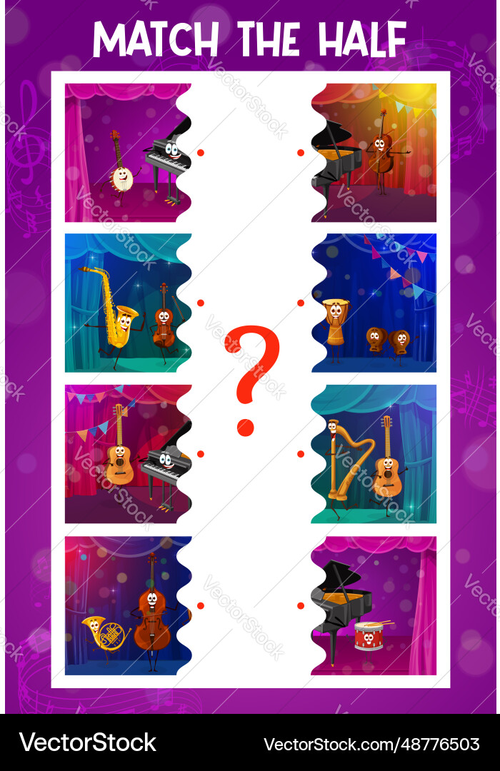 Math the half game with cartoon musical instrument