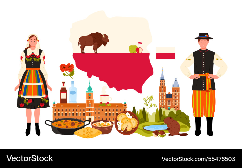 Poland culture elements and landmarks old Vector Image