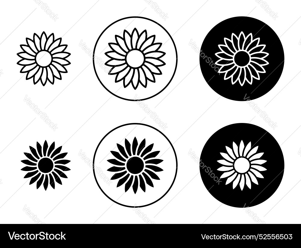 Sunflower icon set on white background Royalty Free Vector