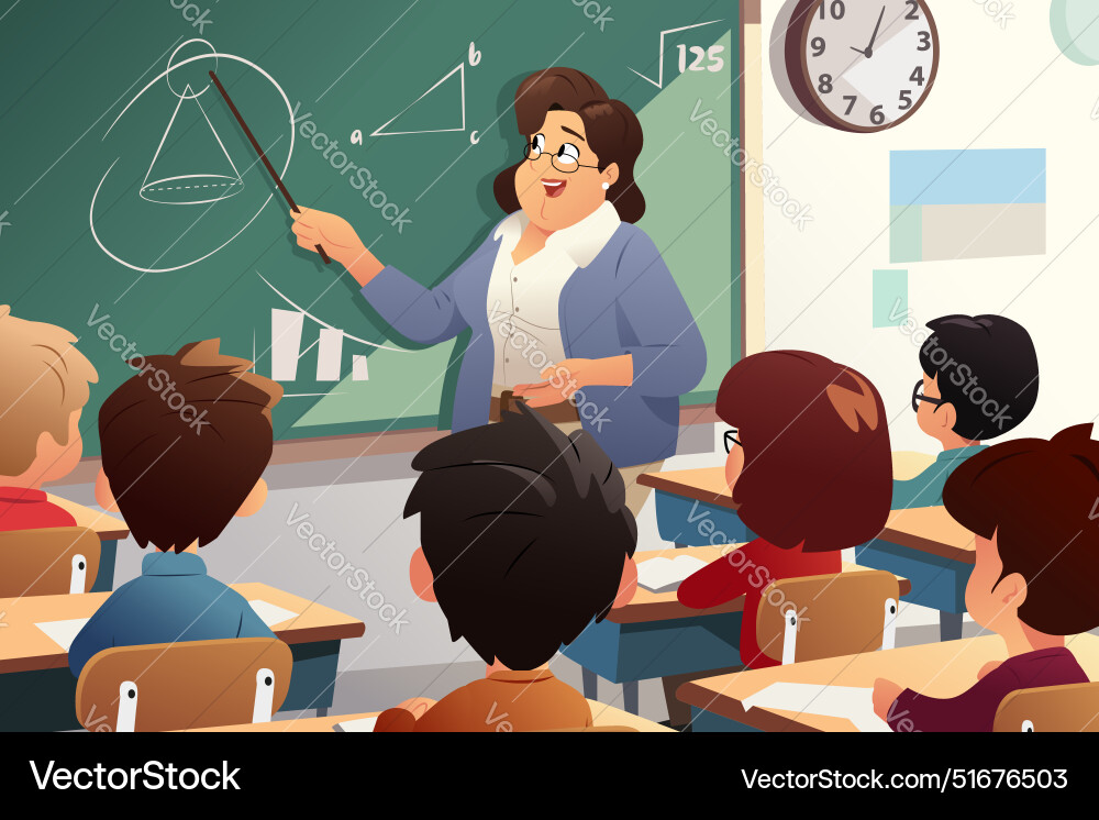 Teacher woman teaching in classroom school Vector Image