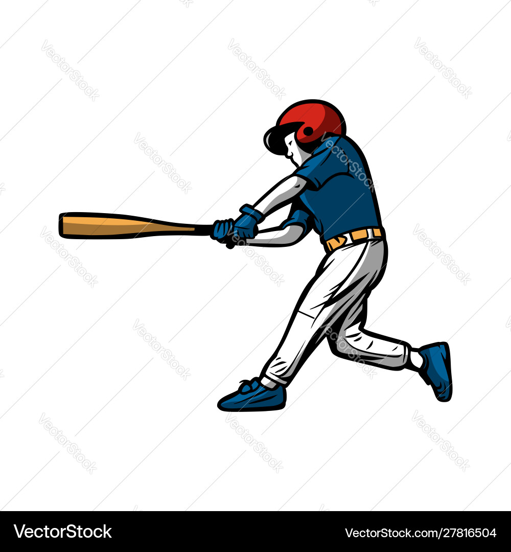 Baseball kids player hit ball color Royalty Free Vector