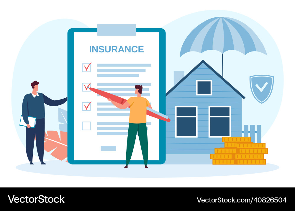 Home insurance insure and sign contract Royalty Free Vector