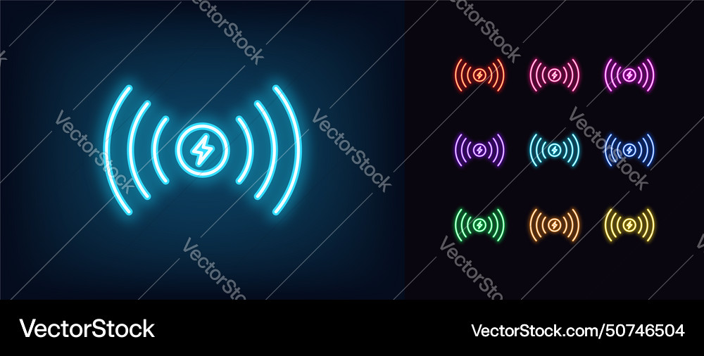 Outline neon electric charging point icon set Vector Image