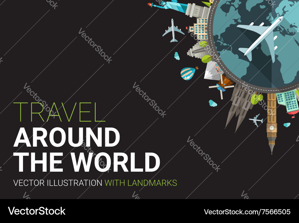 Around the world flat design postcard Royalty Free Vector