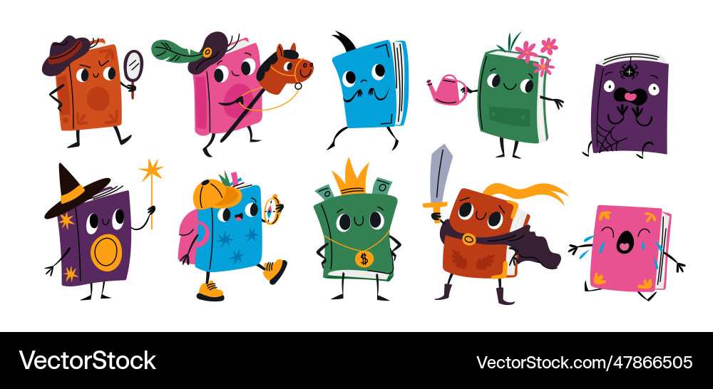 Cheerful Cartoon Book Characters Royalty Free Vector Image