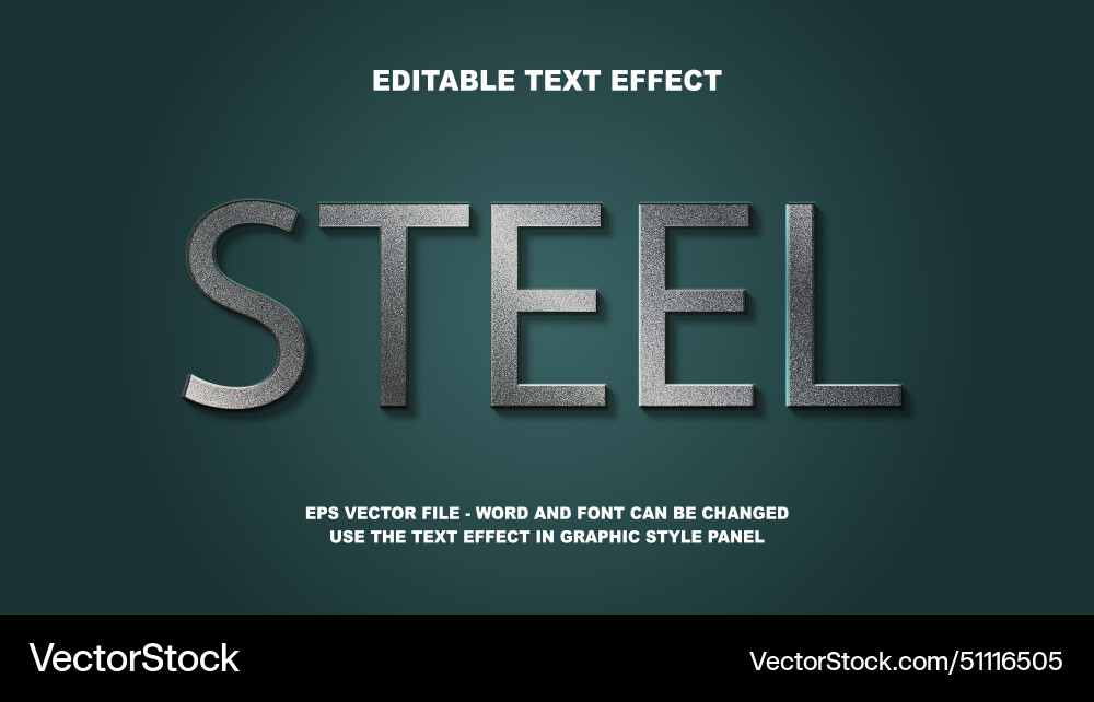 Editable text effect steel 3d template Royalty Free Vector