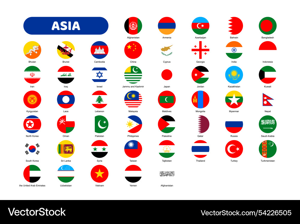 Flags of asia Royalty Free Vector Image - VectorStock