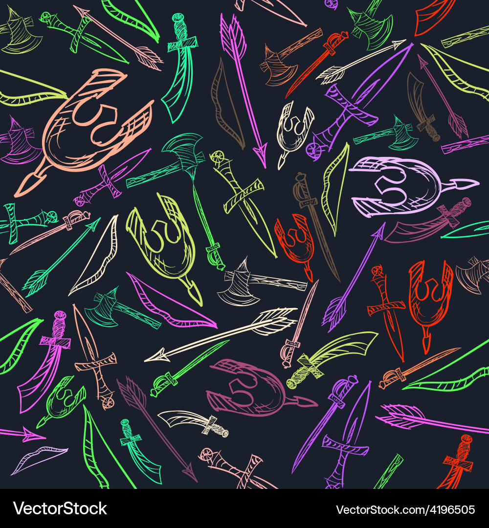 Hand drawn weapons seamless pattern Royalty Free Vector
