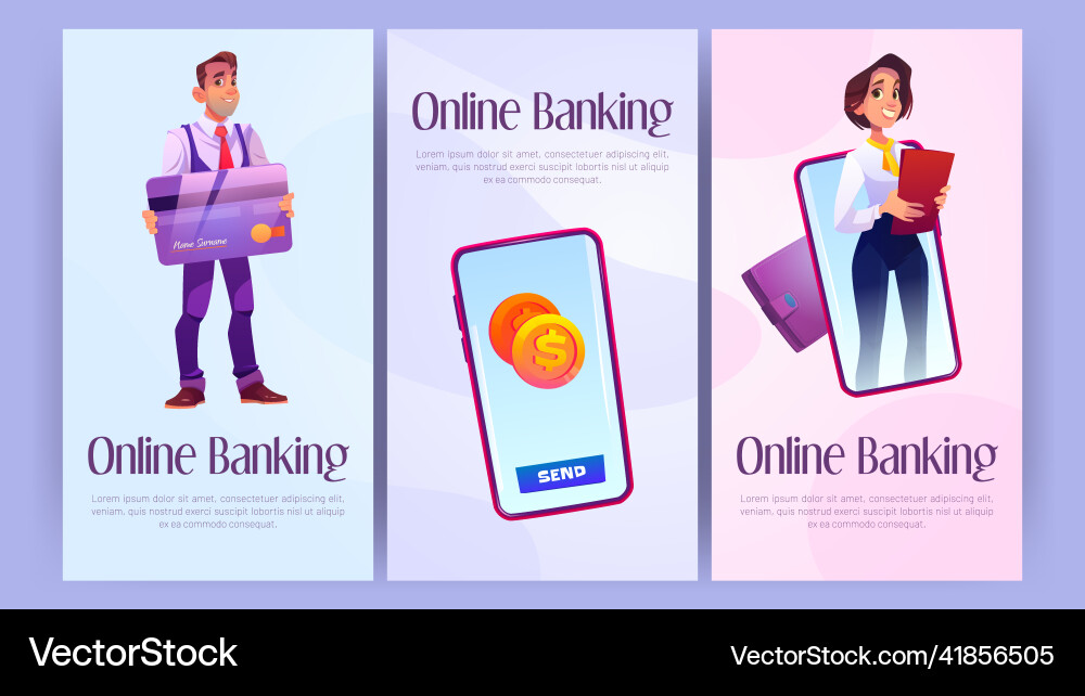 Online-Banking Cartoons-Posts Lizenzfreies Vektorbild