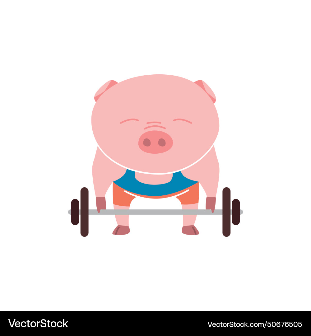 Pig cartoon character is lifting weights isolated Vector Image