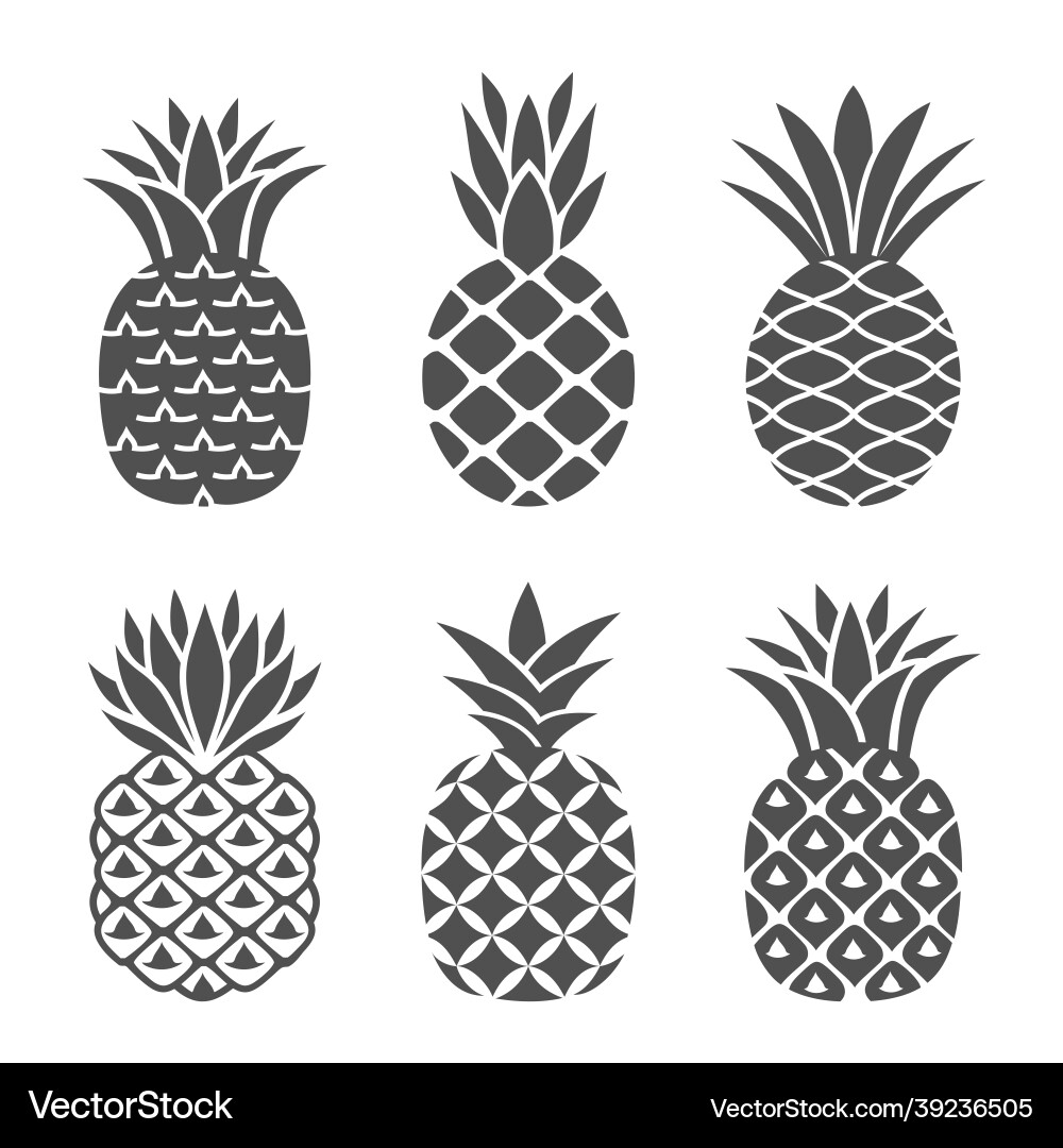 Pineapple Icon Set - Tropical Fruits Royalty Free Vector