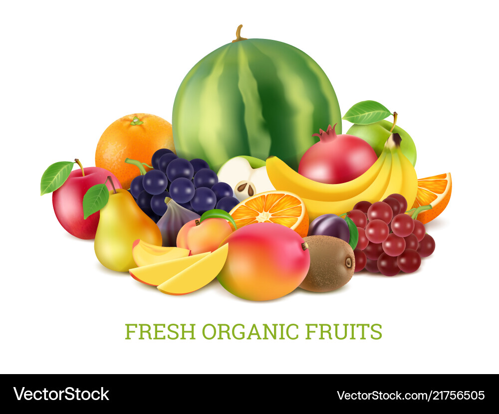 Set of various fresh fruits isolate on white Vector Image
