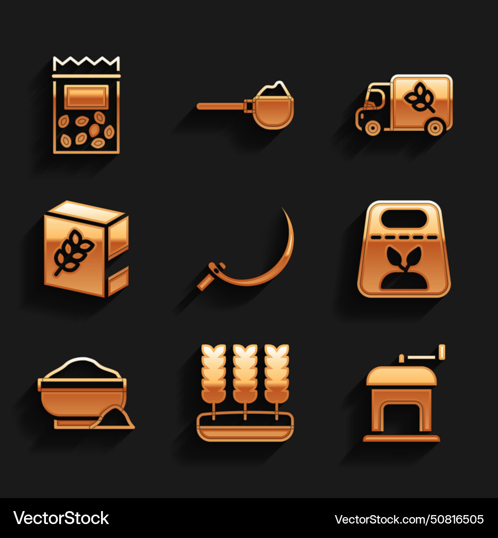 Set sickle wheat manual coffee grinder pack full Vector Image