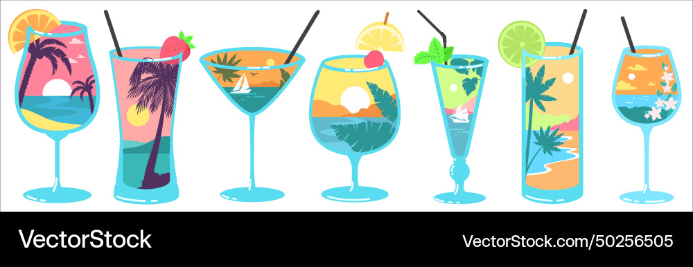 Summer cocktail drinks set with beach nature boho Vector Image