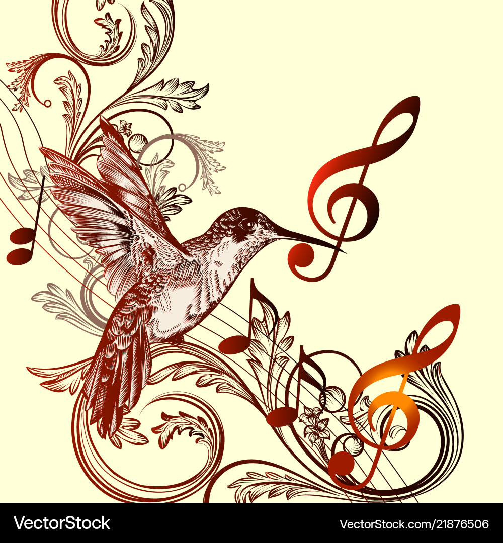 Beautiful music background with hummingbird Vector Image
