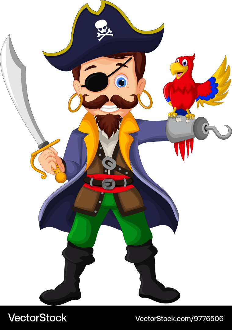 Cartoon pirate and parrots Royalty Free Vector Image