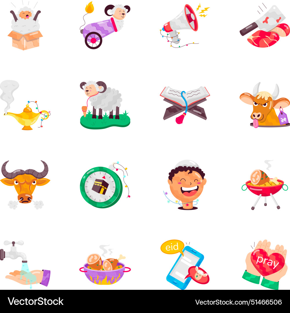 Eid ul adha flat stickers Royalty Free Vector Image