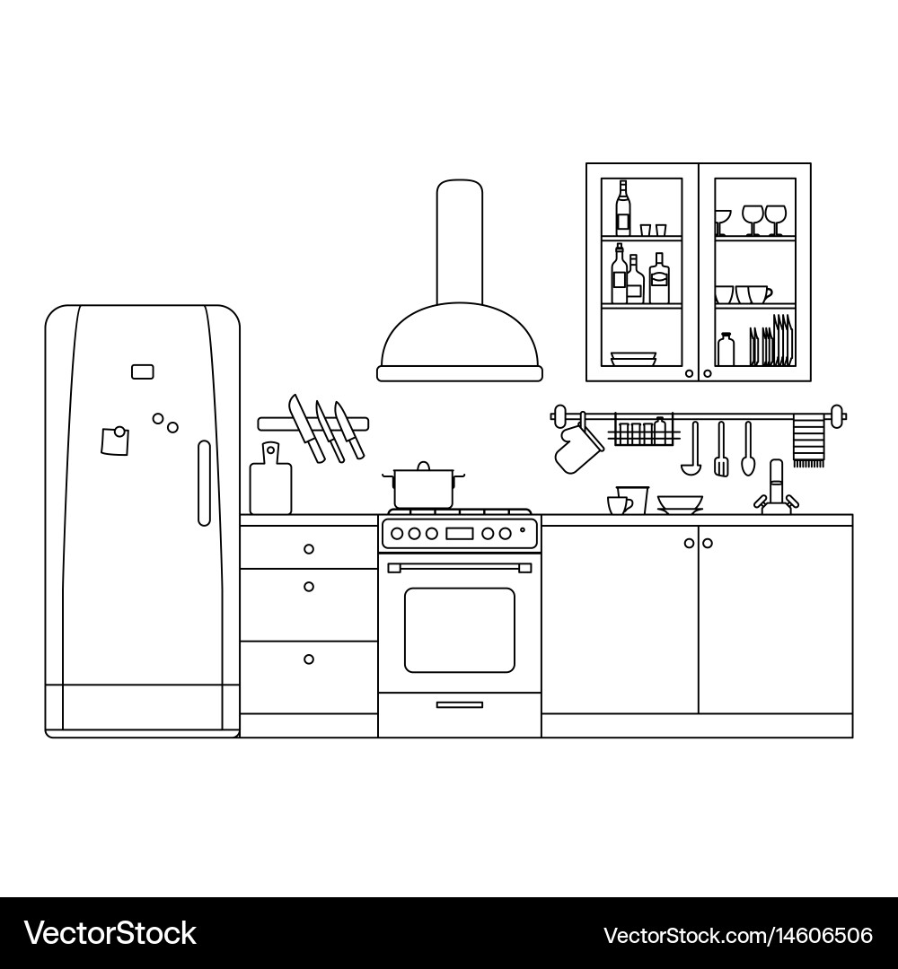 Kitchen line interior Royalty Free Vector Image