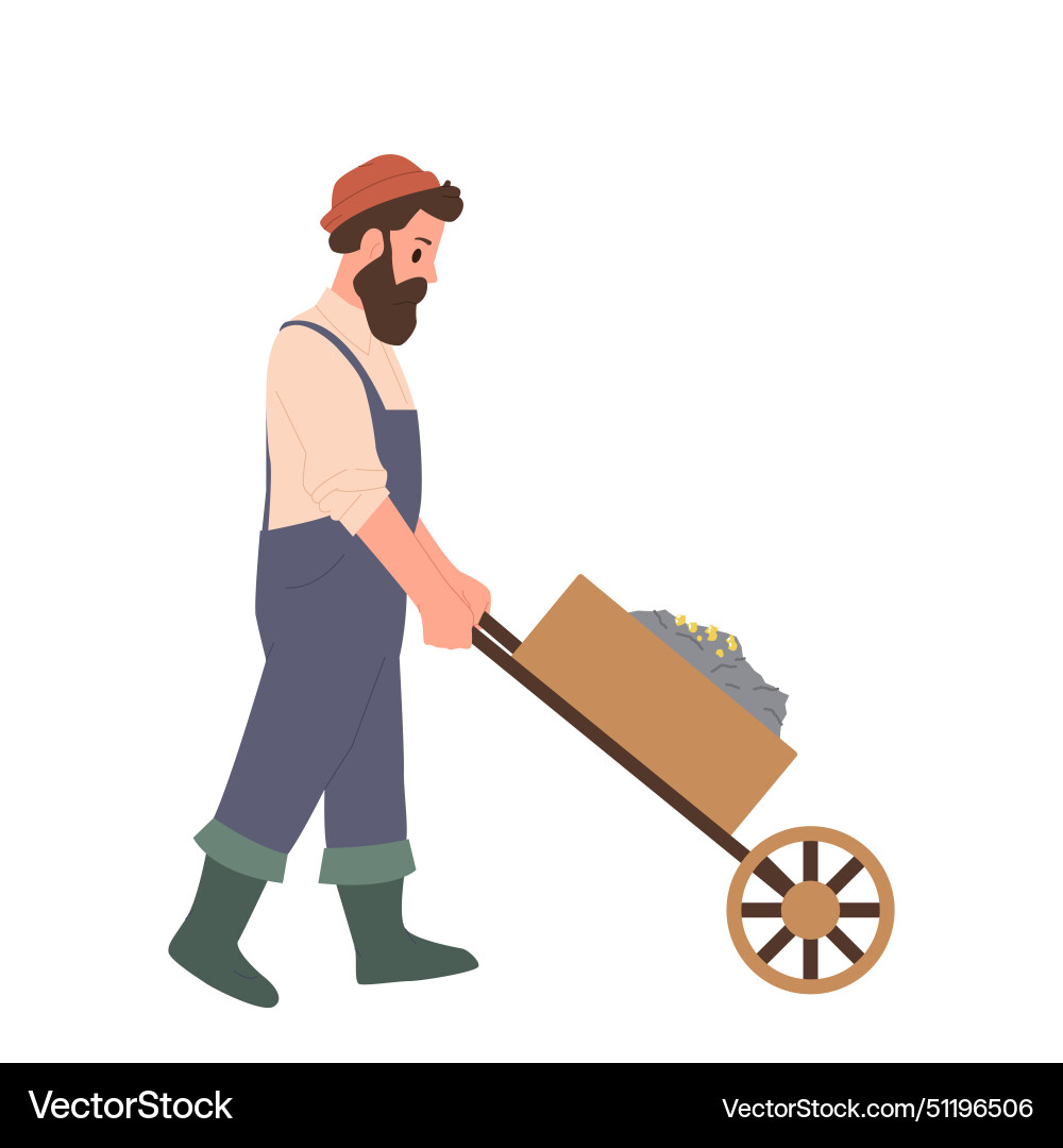 Man gold digger cartoon character pushing trolley Vector Image