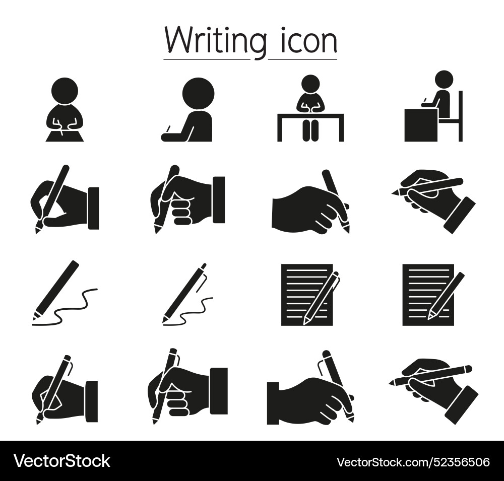 Writing icon set in glyph style Royalty Free Vector Image
