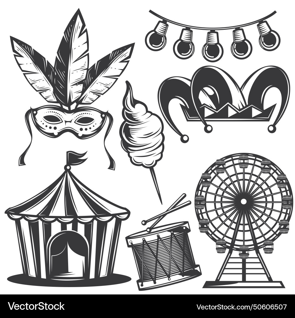 Circus icon set with artists magicians Royalty Free Vector