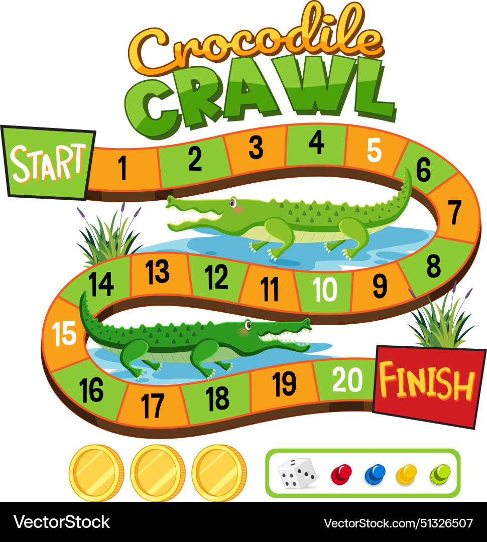 Colorful childrens board game with crocodiles Vector Image