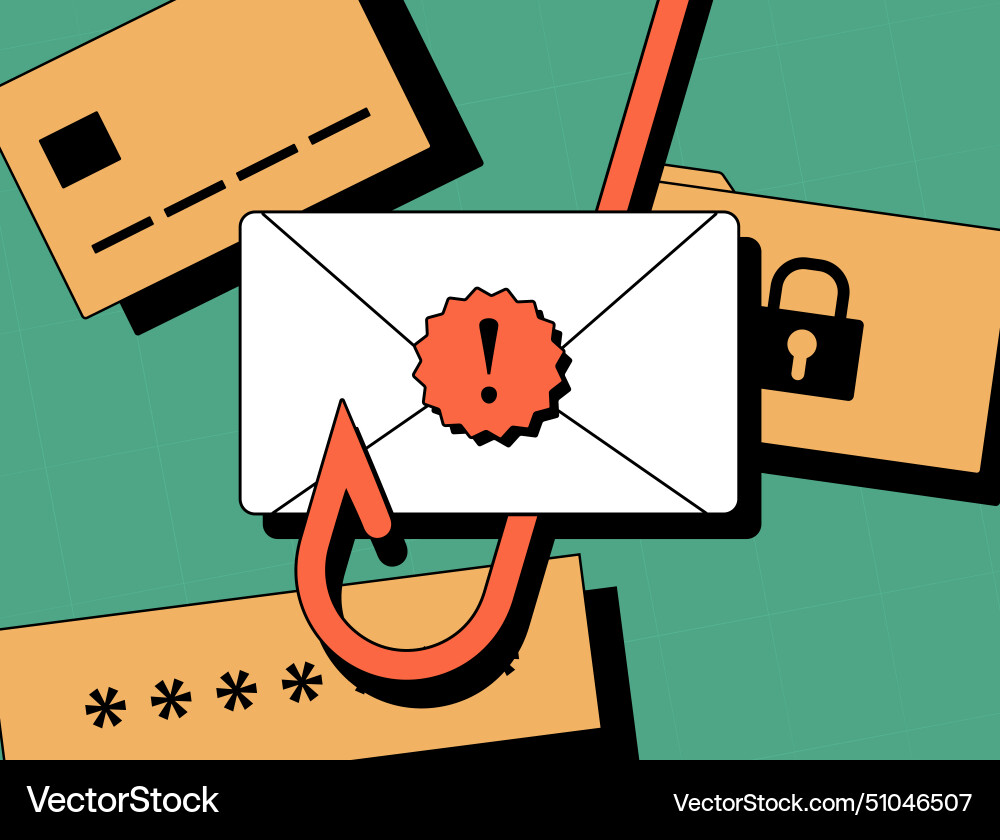 E-mail phishing - fraud alert and Royalty Free Vector Image