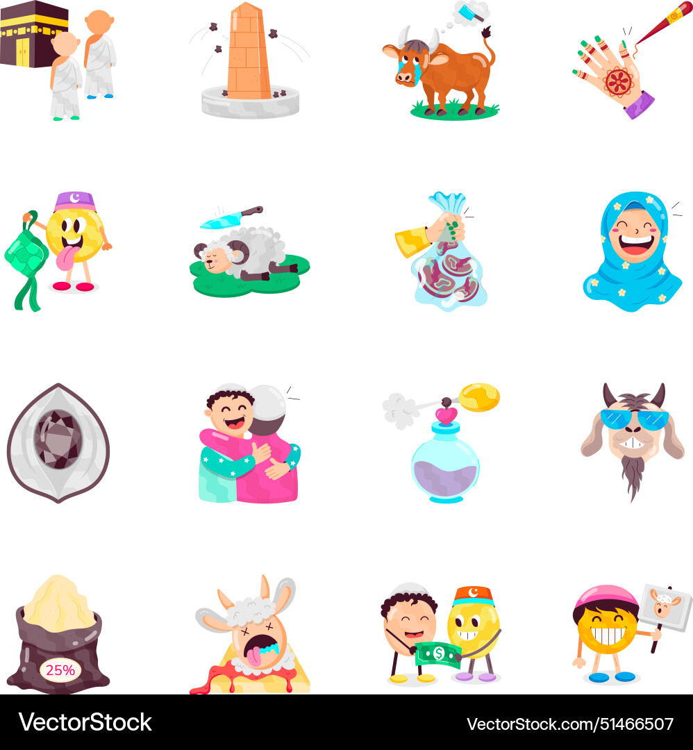 Eid ul adha flat stickers Royalty Free Vector Image