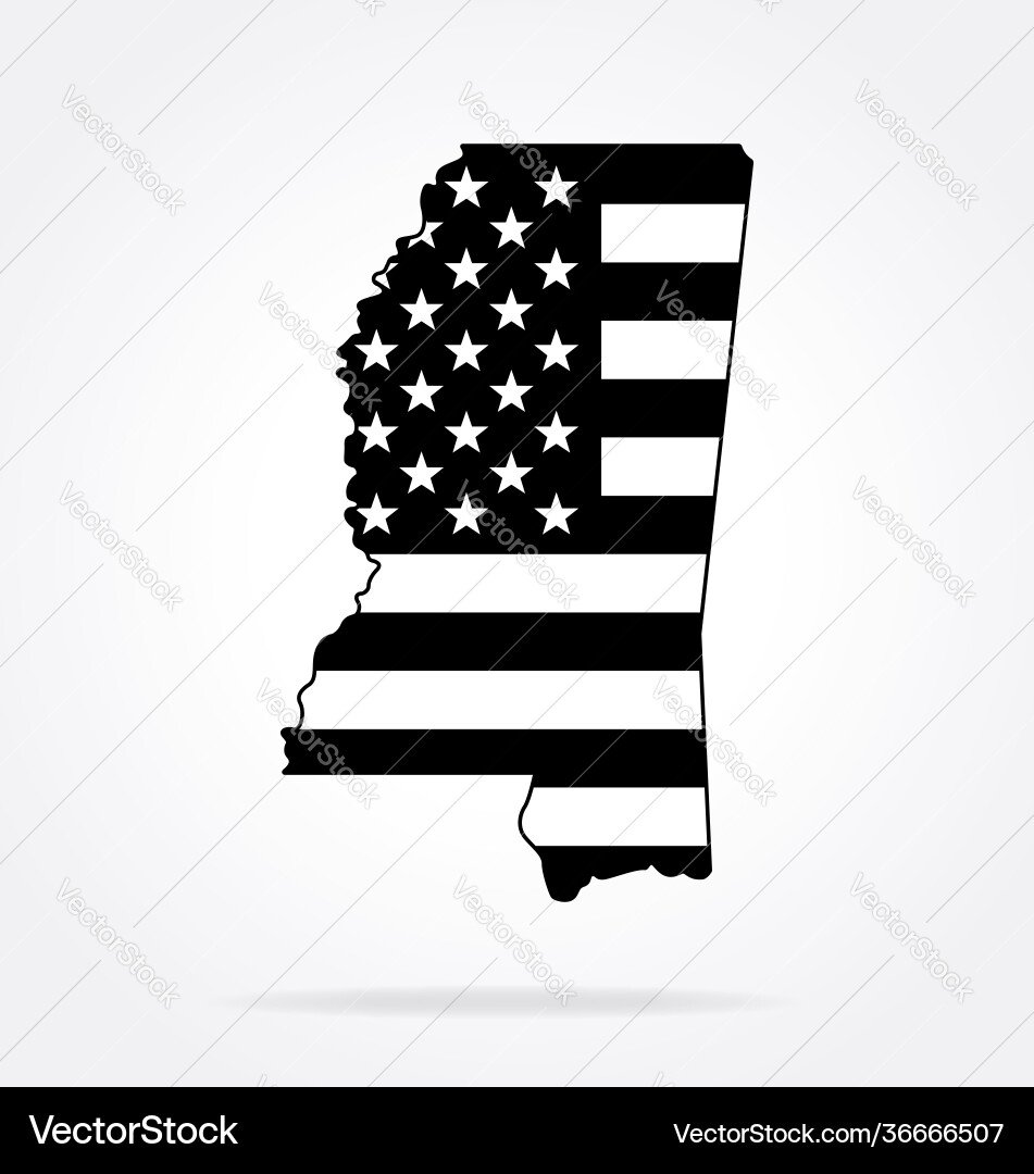 Mississippi ms state shape with usa flag Vector Image