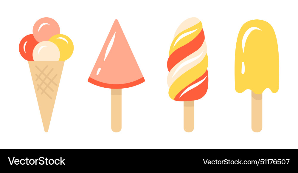 Pink yellow and red ice creams set Royalty Free Vector Image