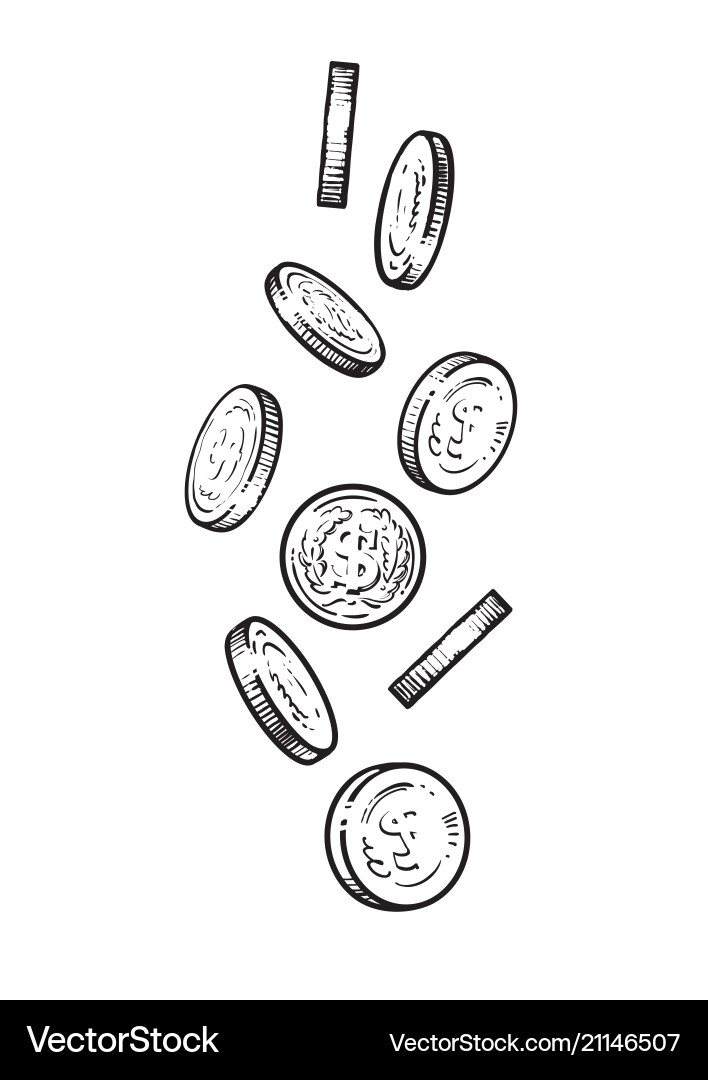 Sketch of falling coins Royalty Free Vector Image