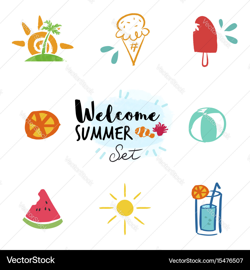 Summer hand drawn beach doodle set Royalty Free Vector Image