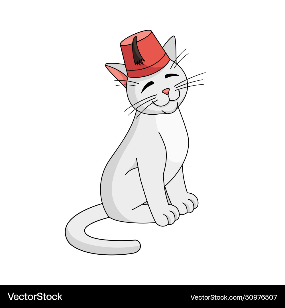 Turkish angora cat character with cup Royalty Free Vector