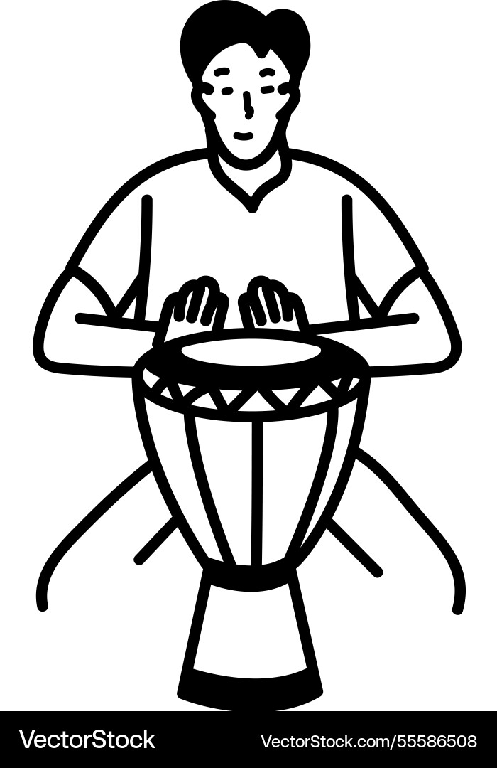 Djembe player icon in hand drawn style Royalty Free Vector