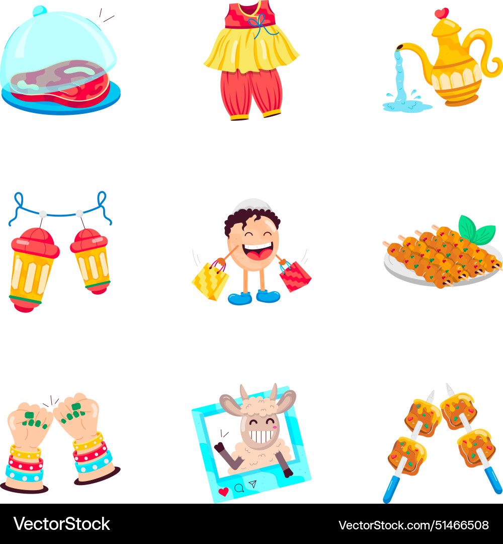 Eid ul adha flat stickers Royalty Free Vector Image