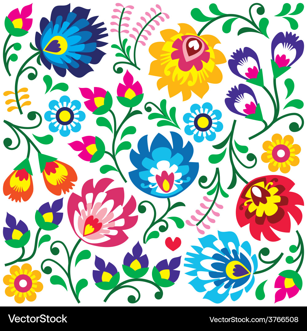 Floral polish folk art pattern in square Vector Image