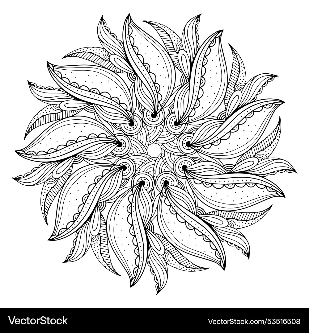 Round decorative pattern black white Royalty Free Vector