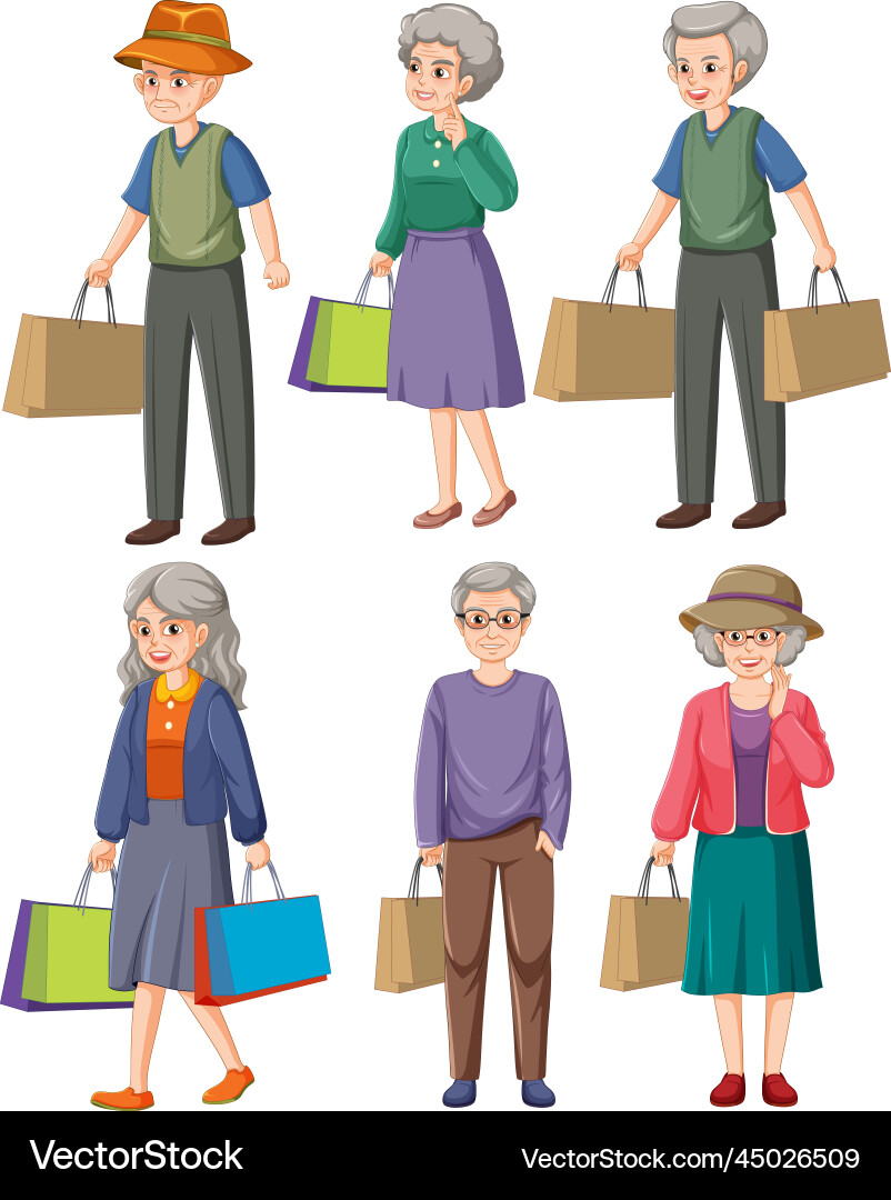 Collection of elderly people characters Royalty Free Vector