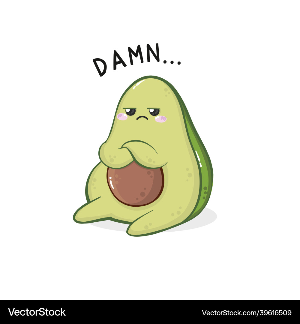 Cute cartoon angry avocado Royalty Free Vector Image