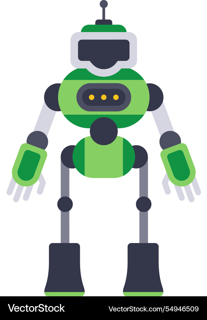 Green and gray robot standing with antenna Vector Image