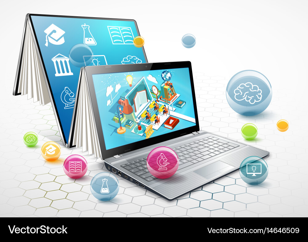 Laptop as a book the concept of learning Vector Image
