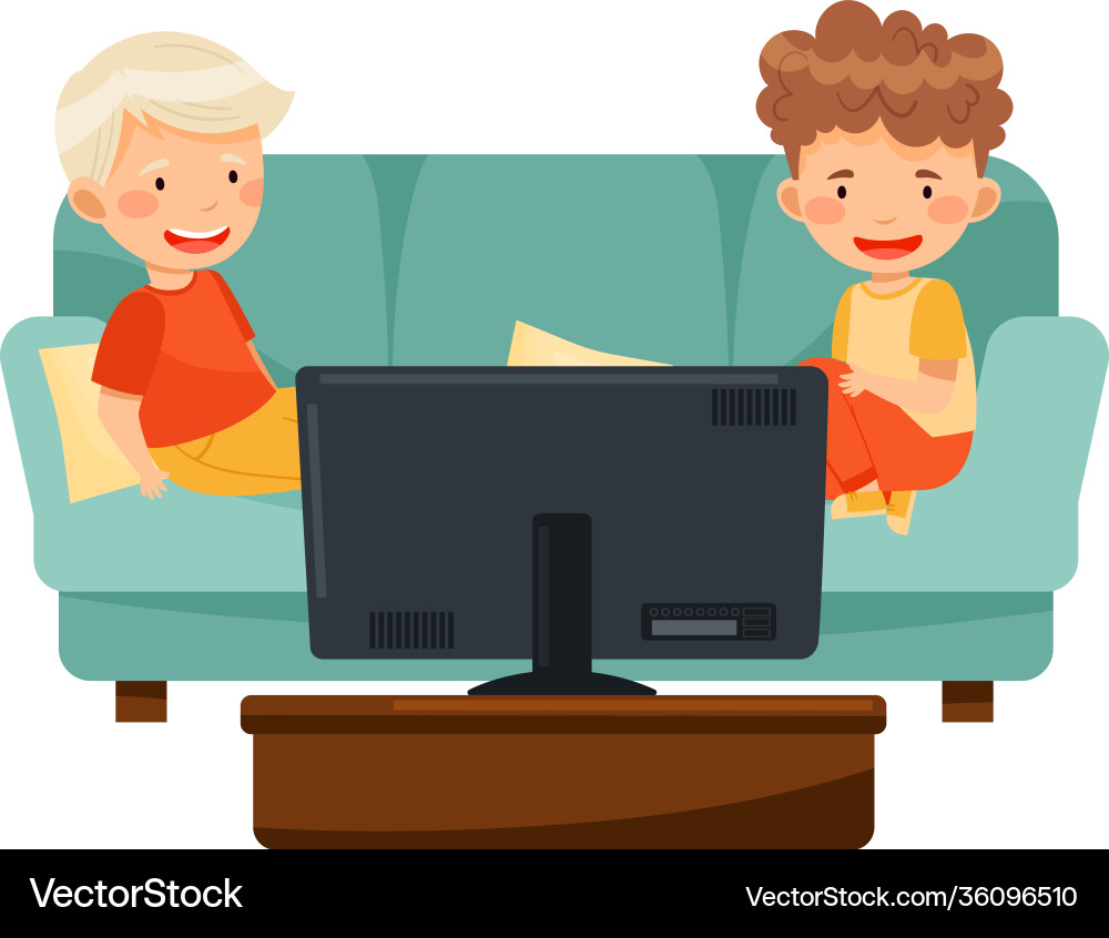 Boys Watching TV Cartoon Royalty Free Vector Image