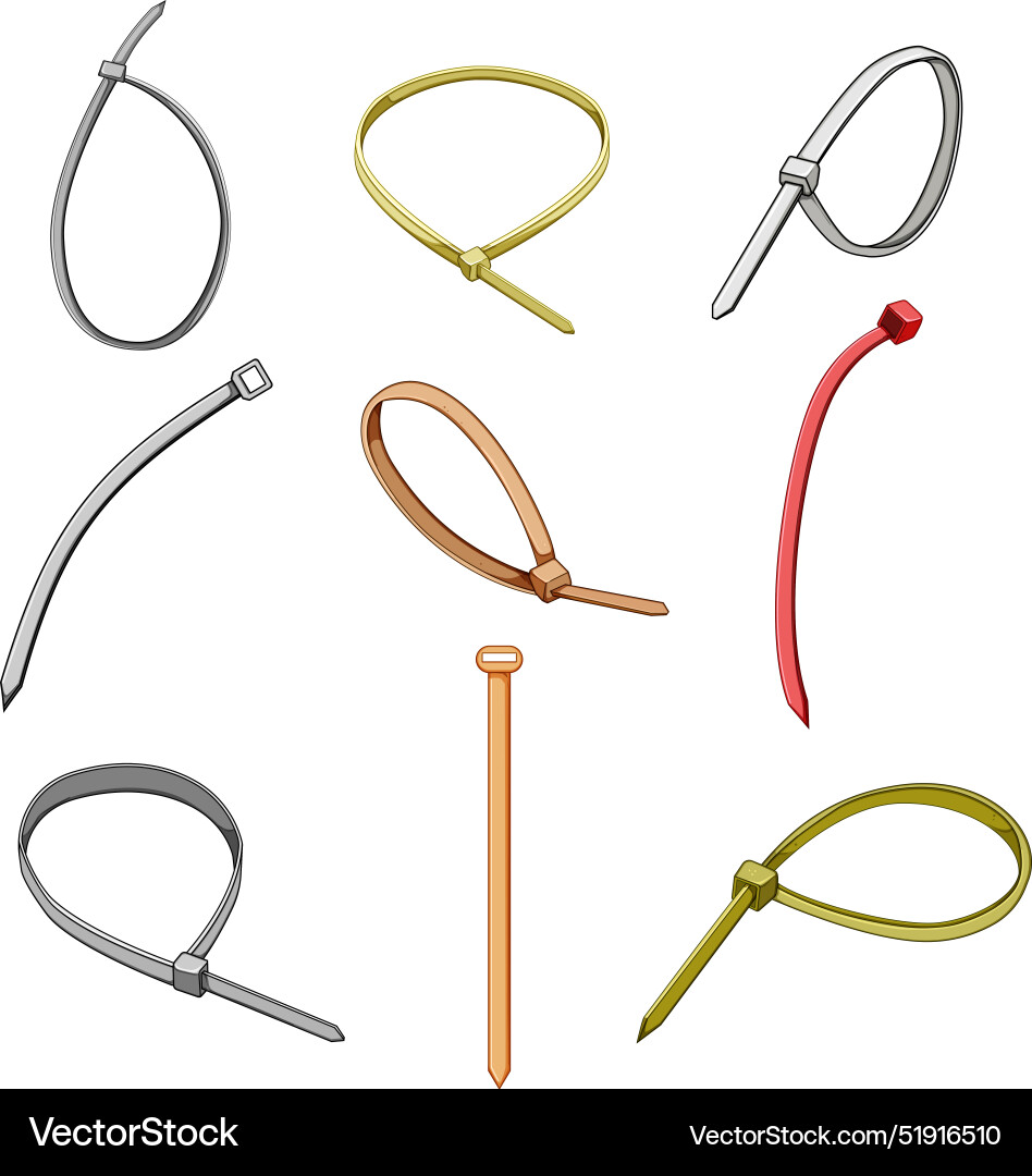 Cable ties set cartoon Royalty Free Vector Image