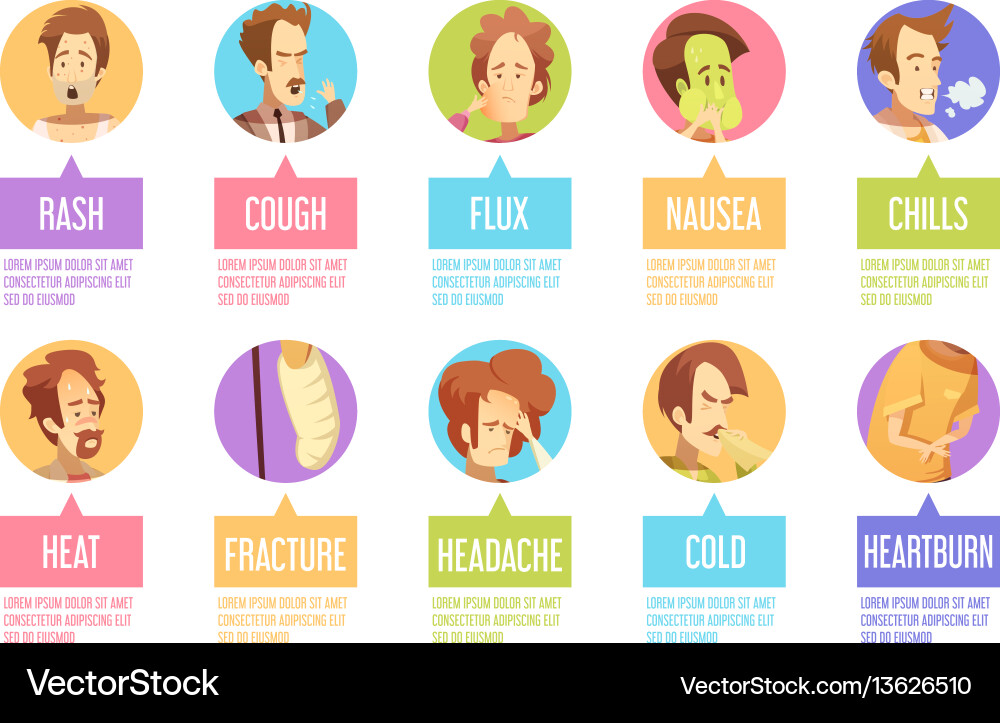 Cartoon sickness man icon set Royalty Free Vector Image