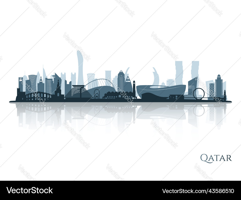 Qatar skyline silhouette with reflection Vector Image