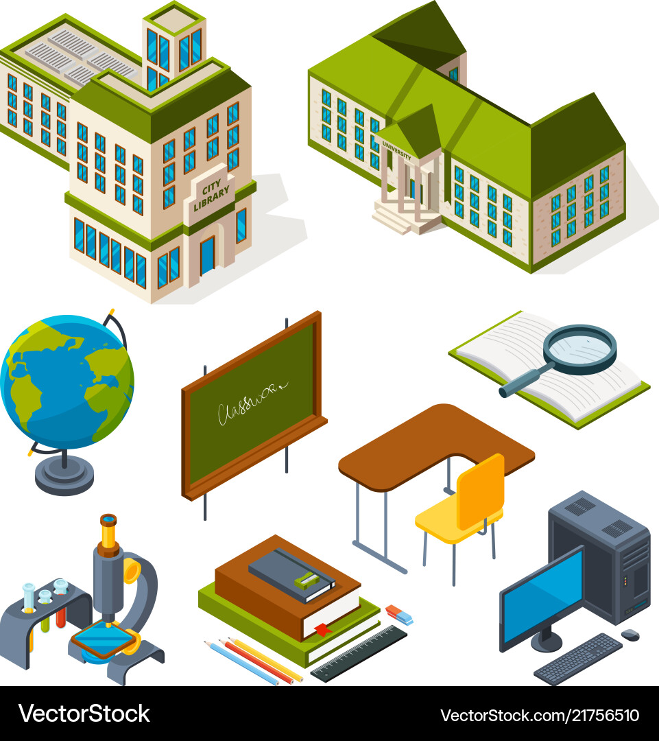 School and education isometric back to 3d Vector Image