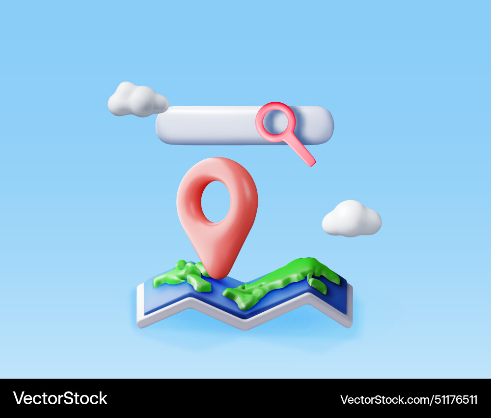 3d location folded paper map search bar and pin Vector Image