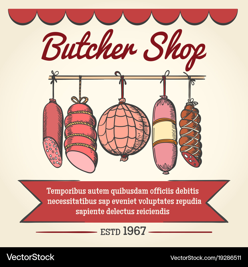 Butcher shop poster Royalty Free Vector Image - VectorStock